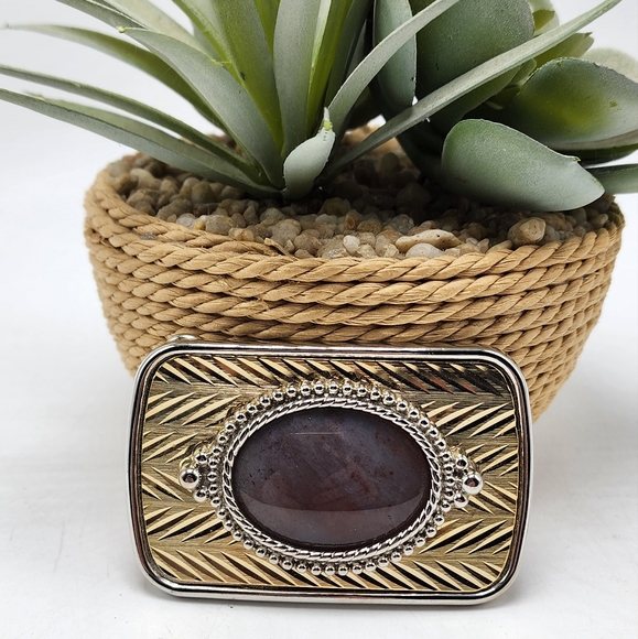 Vintage | Accessories | 8s Silver Gold Tone Stone Belt Buckle Statement ...